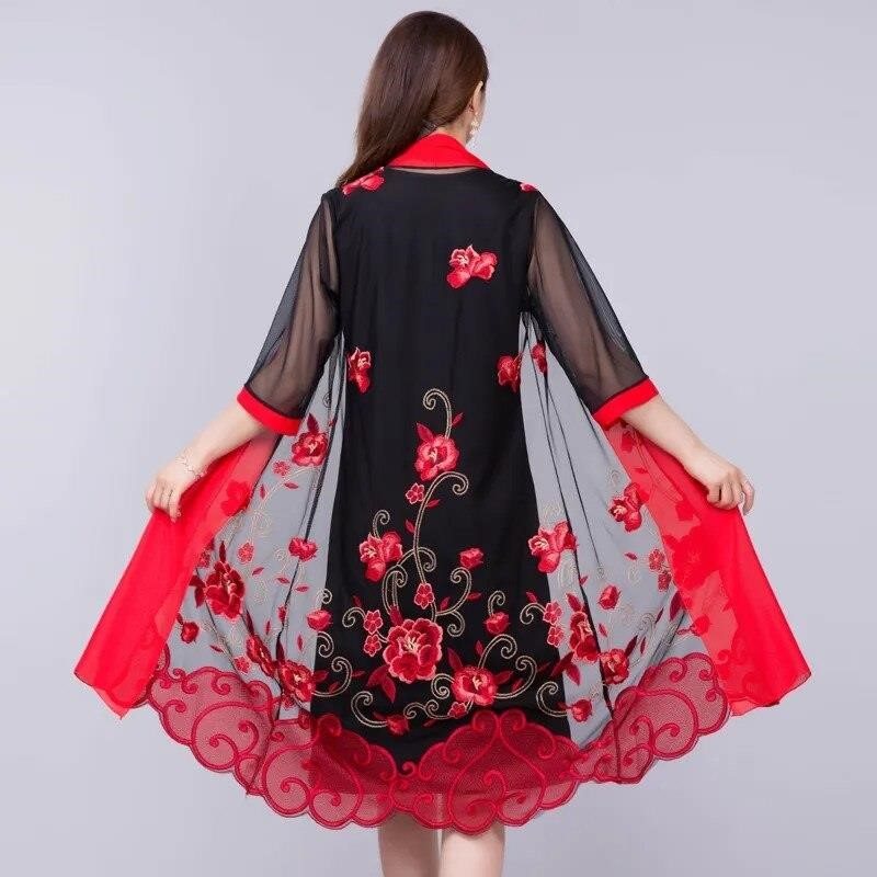 Poletni nov ženski plašč iz vezene mrežaste jopice za ženske srednjih ...