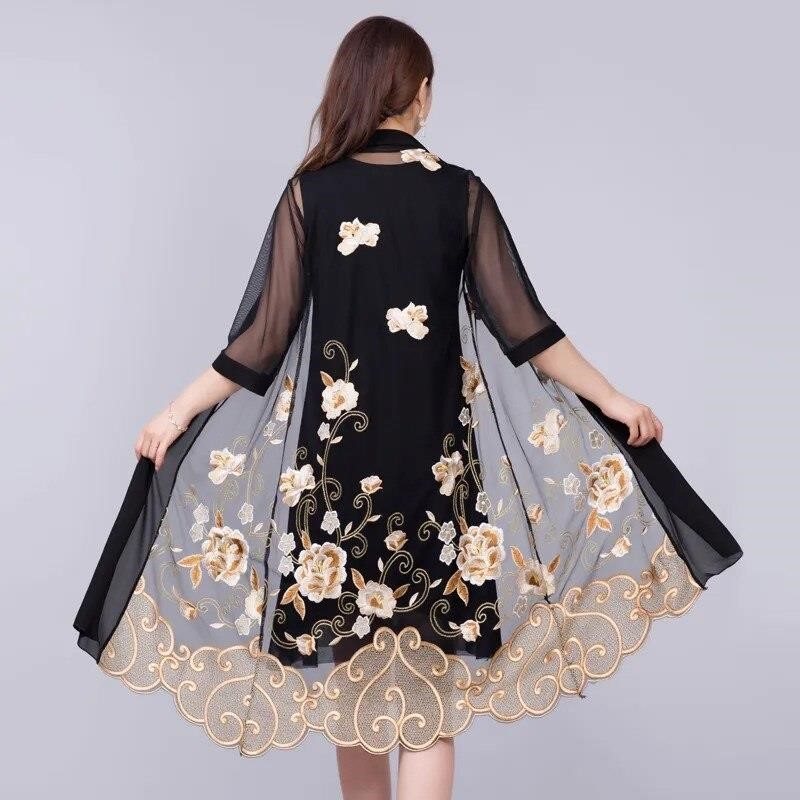 Poletni nov ženski plašč iz vezene mrežaste jopice za ženske srednjih ...