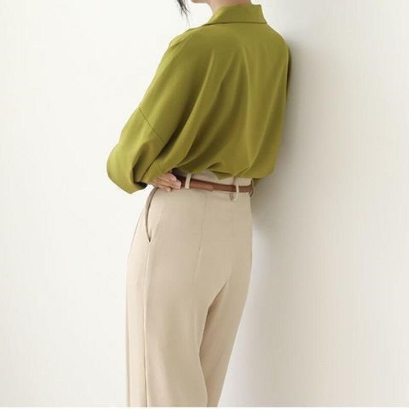 Ženske bluze iz zelenega šifona Deeptown, elegantne ženske elegantne srajce z rokavi v obliki ...