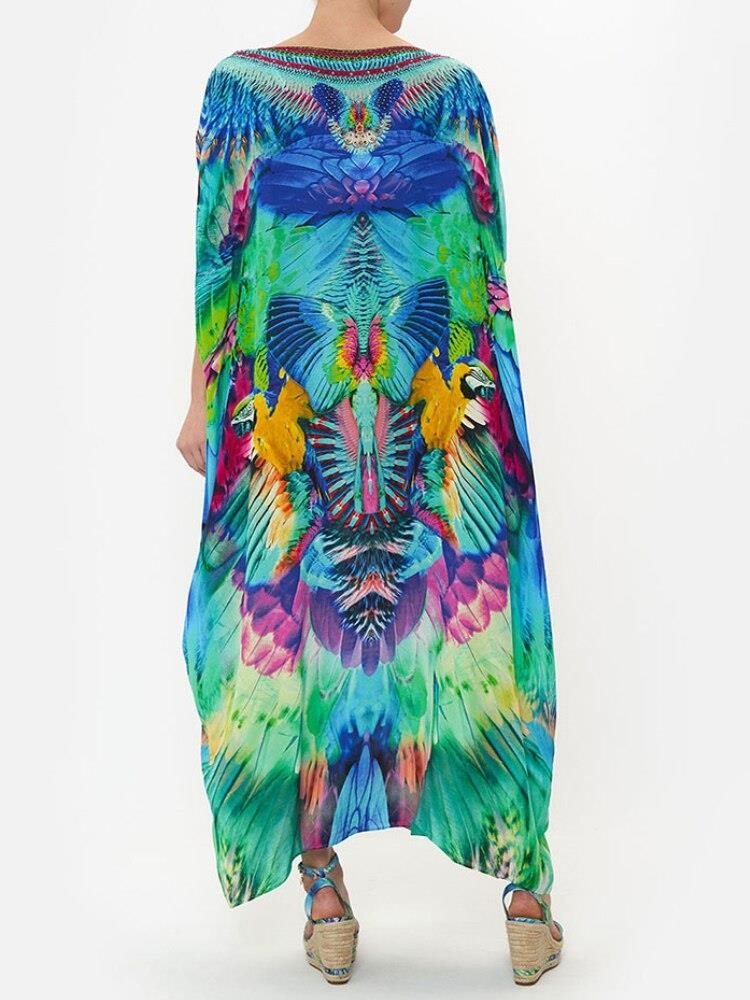 Kaftani na plaži za ženske Zelene maksi obleke s cvetličnim potiskom ...